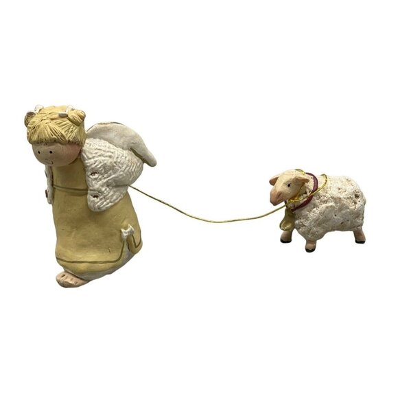 unknown | Accents | Girl Angel Lamb Sheep Figurine Wings Yellow Bell 35 ...